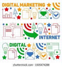 Digital Marketing Pattern Vector Icons Management: เวกเตอร์สต็อก (ปลอด ...