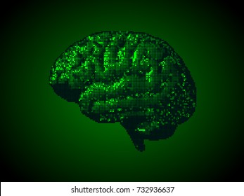 Digital Pixel Brain Illustration Glowing On Stock Vector (Royalty Free ...