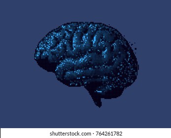 Digital Pixel Brain Illustration On Blue Stock Vector (Royalty Free ...