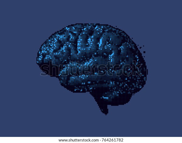 Digital Pixel Brain Illustration On Blue Stock Vector (Royalty Free ...