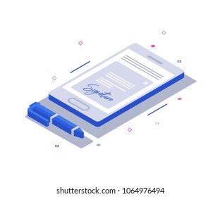Digital Signature Flat 3d Web Isometric Stock Vector (Royalty Free ...