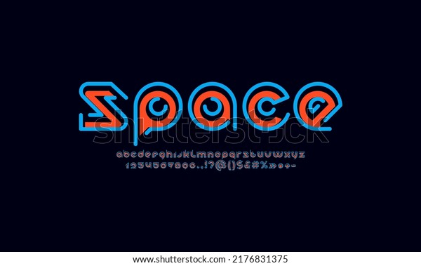 Digital Space Font Rounded Bright Alphabet: เวกเตอร์สต็อก (ปลอดค่า ...