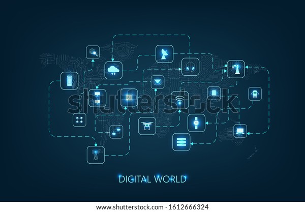 Digital Technology Connection Concept Icons On Stock Vector (Royalty ...