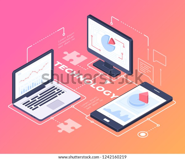 Digital Technology Modern Vector Colorful Isometric 스톡 벡터(로열티 프리 ...