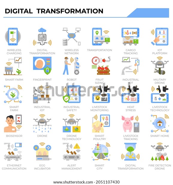 Digital Transformation Disruption Icon Set Technology Stock Vector ...
