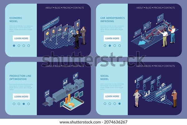 Digital Twin Technology Isometric Horizontal Banners Stock Vector ...