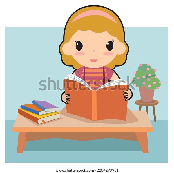 Diligent Girl Studying Stock Vector (Royalty Free) 2204279981 ...