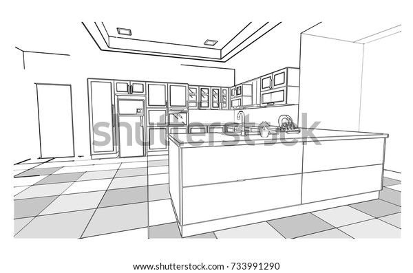 Dining Room Black White Sketch Design Stock Vector (Royalty Free ...