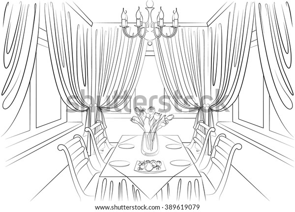 Dining Room Interior Pencil Sketch Stock Vector (Royalty Free ...