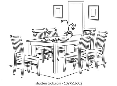 Sketch Interior Comfortable Workplace Hand Drawn Stock Vector (Royalty Free) 370044875