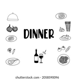 Dinner Doodle Hand Drawn Set Food Stock Vector (Royalty Free ...