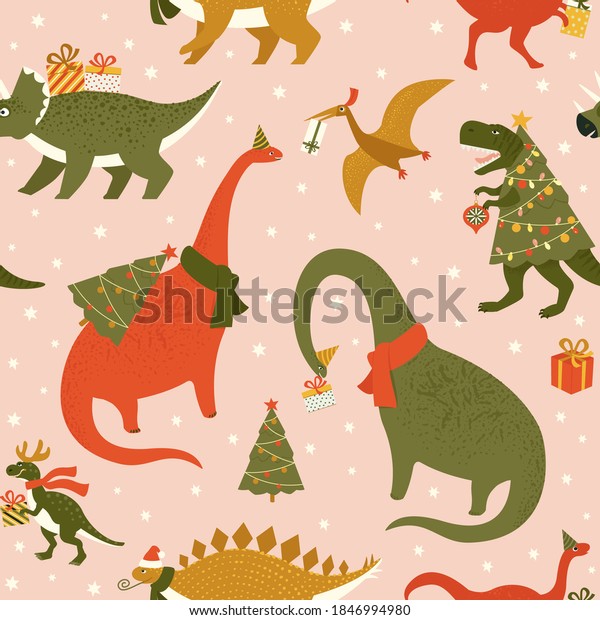 Dino Christmas Party Tree Rex Dinosaur Stock Vector (Royalty Free ...