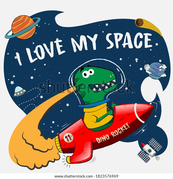 Dino Play His Rocket Toy Tittle 库存矢量图（免版税）1823576969