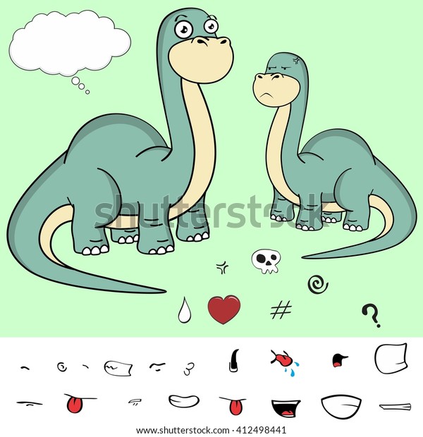 Dinosaur Brontosaurus Expressions Cartoon Set Vector Stock Vector ...