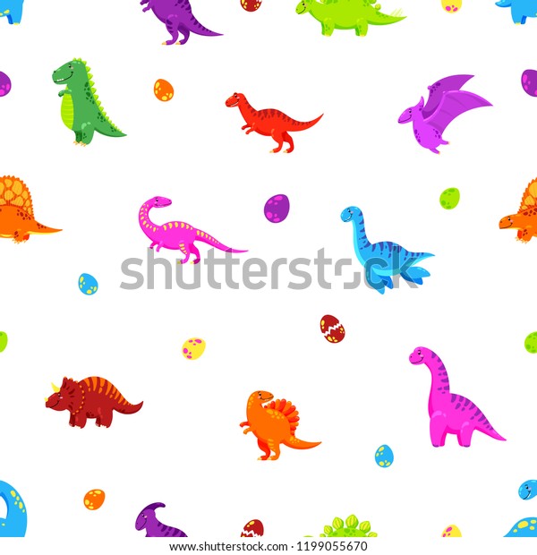 Dinosaur Cartoon Vector Background Seamless Pattern Stock Vector ...