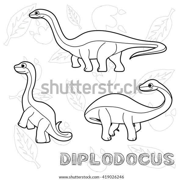 Dinosaur Diplodocus Cartoon Vector Illustration Monochrome Stock Vector ...