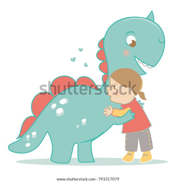 Dinosaur Girl Hugging Vector Illustration Can Stock Vector (Royalty ...