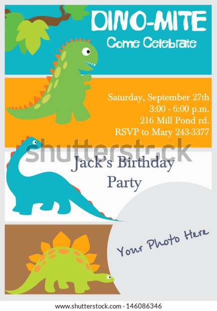 Dinosaur Invitation Card Stock Vector (Royalty Free) 146086346 ...