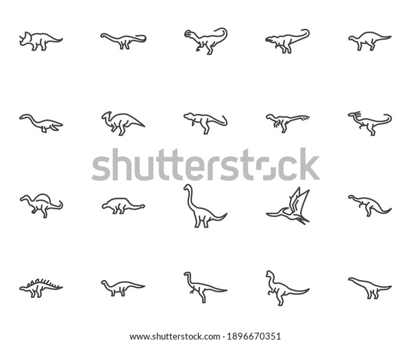 Dinosaur Line Icons Set Linear Style Stock Vector (Royalty Free ...