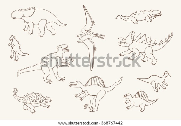 Dinosaur Line Set Stock Vector (Royalty Free) 368767442 | Shutterstock