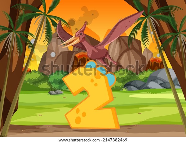 Dinosaur Number Two Cartoon Illustration: เวกเตอร์สต็อก (ปลอดค่า ...