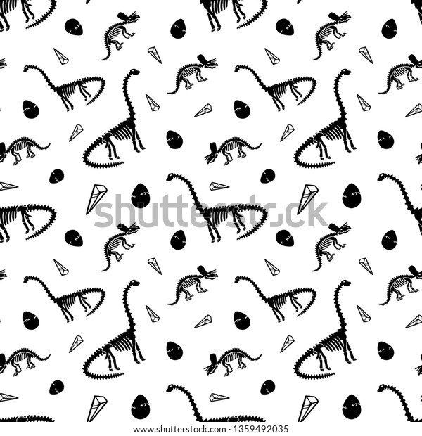 Dinosaur Skeleton Fossils Vector Seamless Pattern Stock Vector (Royalty ...