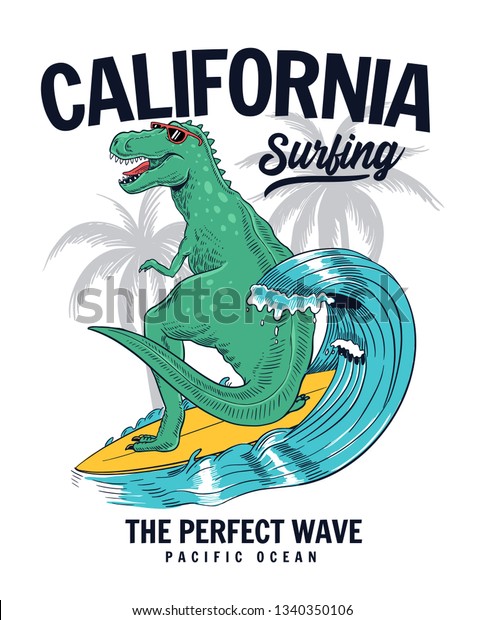 Dinosaur surfing vector illustration, for t-shirt prints, posters and ...