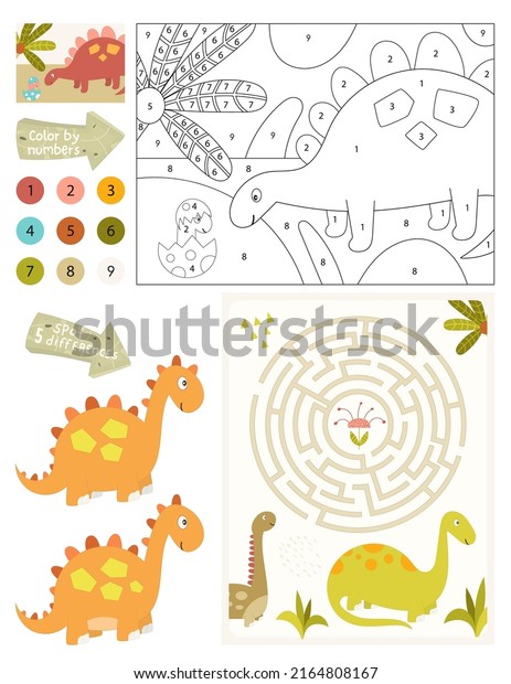 Dinosaurs Activity Pages Kids Printable Activity Stock Vector (Royalty ...