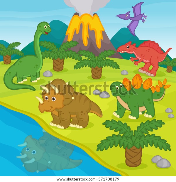 Dinosaurs Prehistoric Landscape Vector Illustration Eps Stock Vector ...
