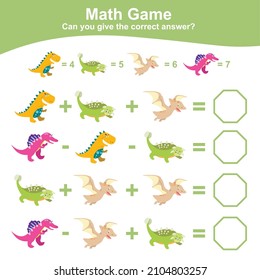 Dinosaurs Theme Math Game Preschool Dinosaurs Stock Vector (Royalty ...