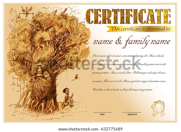 Diploma Certificate Design Template Tree Knowledge Stock Vector ...