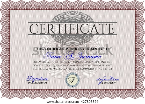 Diploma Template Lovely Design Complex Background Stock Vector (Royalty ...