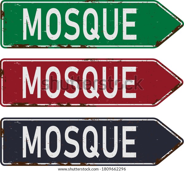 Direction Sign Mosque Direction Sign Green Stock Vector (Royalty Free ...