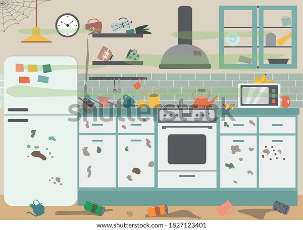 Dirty Messy House Kitchen Interior Scattered Stock Vector (Royalty Free ...