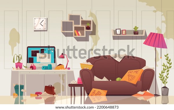 Dirty Room Cartoon Composition Messy Furniture Stock Vector (Royalty ...
