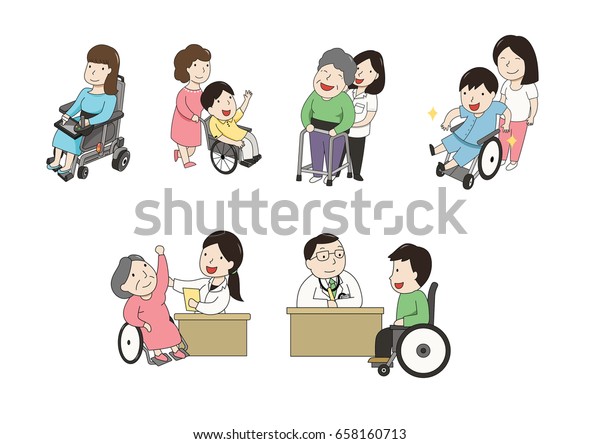 Disability People Cartoon Character Design Set Stock Vector (Royalty ...