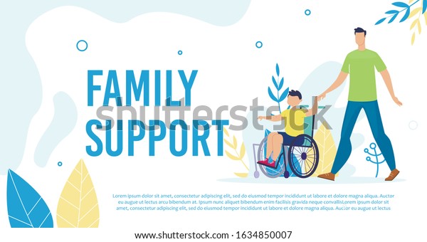 Disabled Child Family Support, Active Life Trendy Flat Vector Banner ...