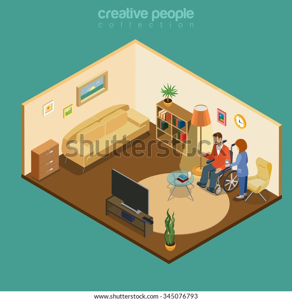 Disabled handicapped cripple invalid home wheelchair health care flat ...