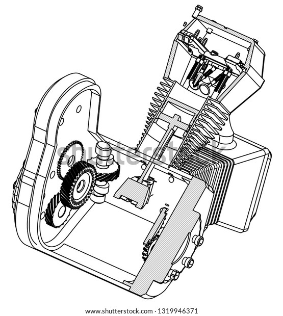 Disassembled Motorcycle Engine On White Background Stock Vector ...