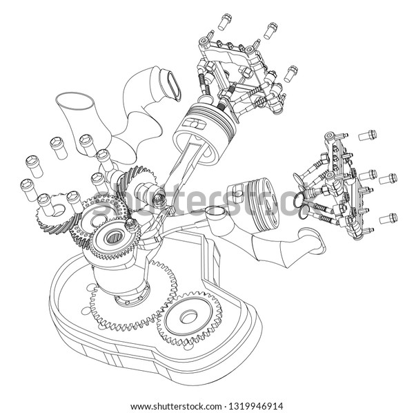 Disassembled Motorcycle Engine On White Background Stock Vector ...