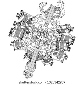 Disassembled Radial Engine On White Background: เวกเตอร์สต็อก (ปลอดค่า ...