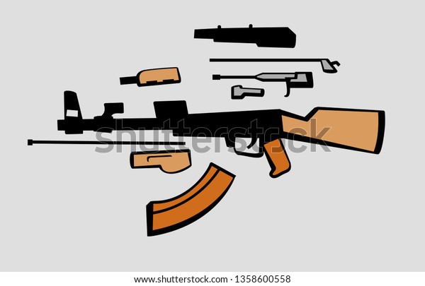 Vektor Stok Disassembly Soviet Assault Rifle Vector Image (Tanpa ...