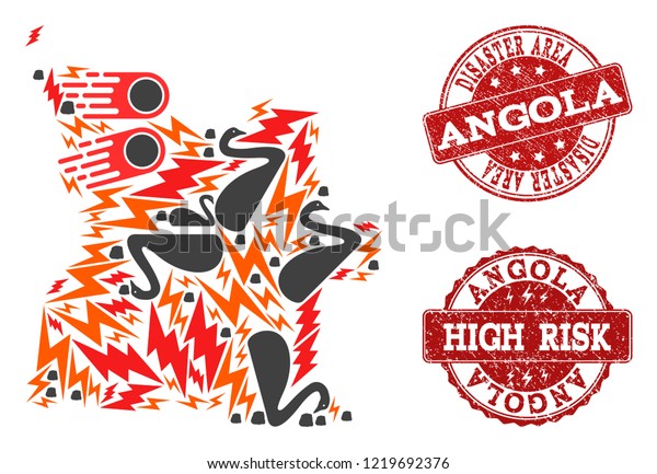 Disaster Combination Mosaic Map Angola Rubber Stock Vector (Royalty ...