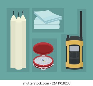 Disaster Preparedness Kit Icons Set Stock Vector (Royalty Free ...