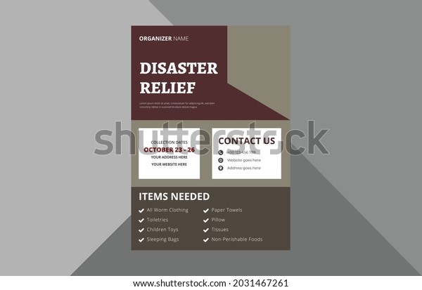 Disaster Relief Flyer Design Template Charity Stock Vector (Royalty ...