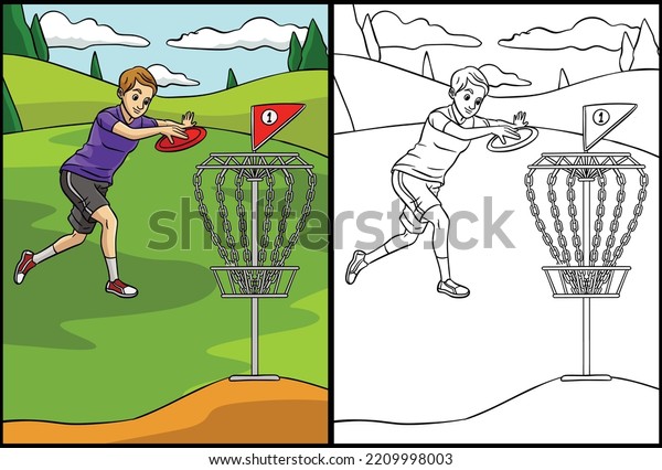 Disc Golf Coloring Page Colored Illustration Stock Vector (Royalty Free ...