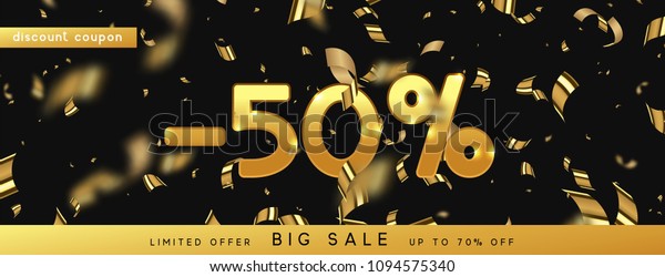 Discount Voucher Template Design Gold Confetti Stok Vektör (Telifsiz ...