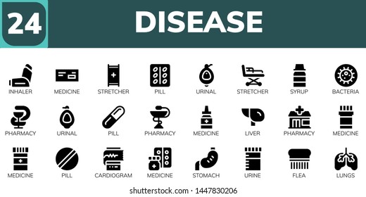 Disease Icon Set 24 Filled Disease Stock Vector (Royalty Free ...