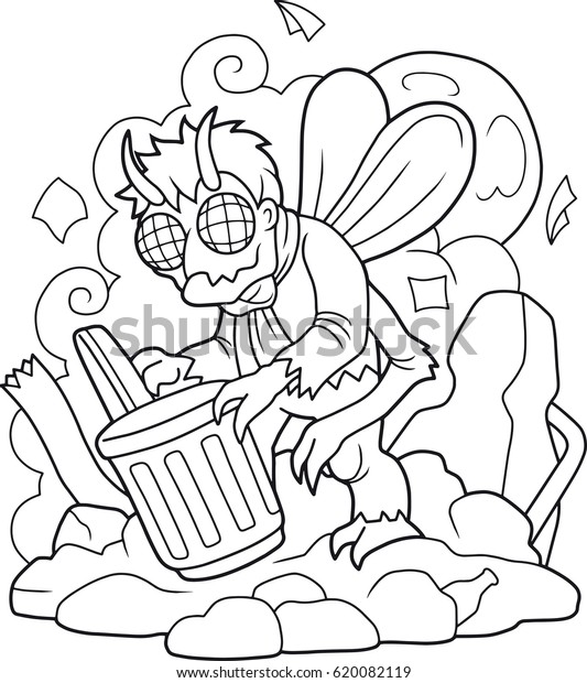 Disgusting Monster Fly Man Digging Garbage Stock Vector (Royalty Free ...