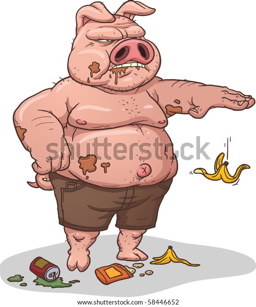 Disgusting pig littering. Vector illustration with simple gradients ...